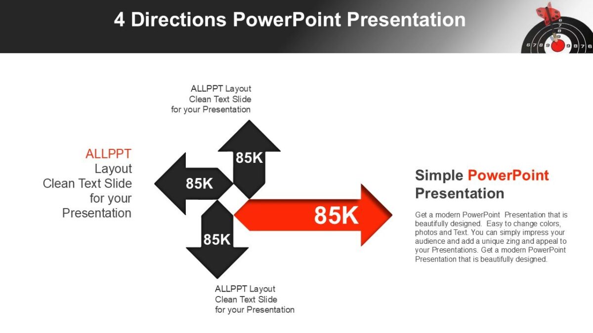 4 Directions PowerPoint Presentation : 100% Editable PPTx
