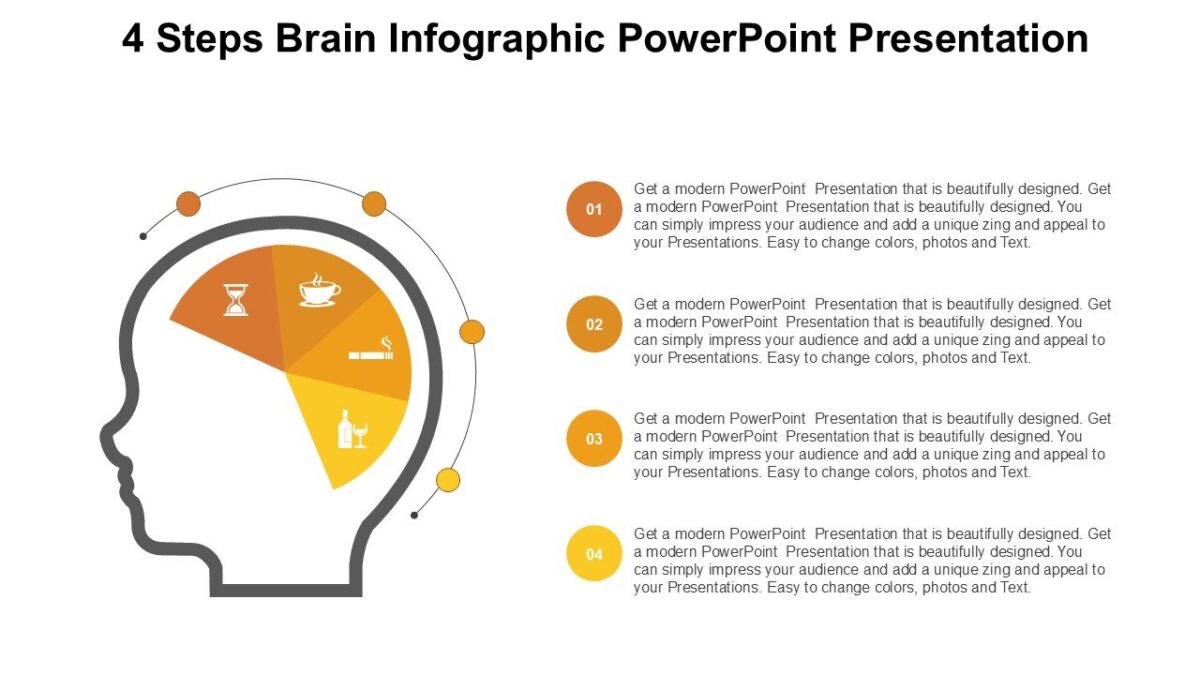 4 Steps Brain Infographic PowerPoint Presentation : 100% Editable PPTx