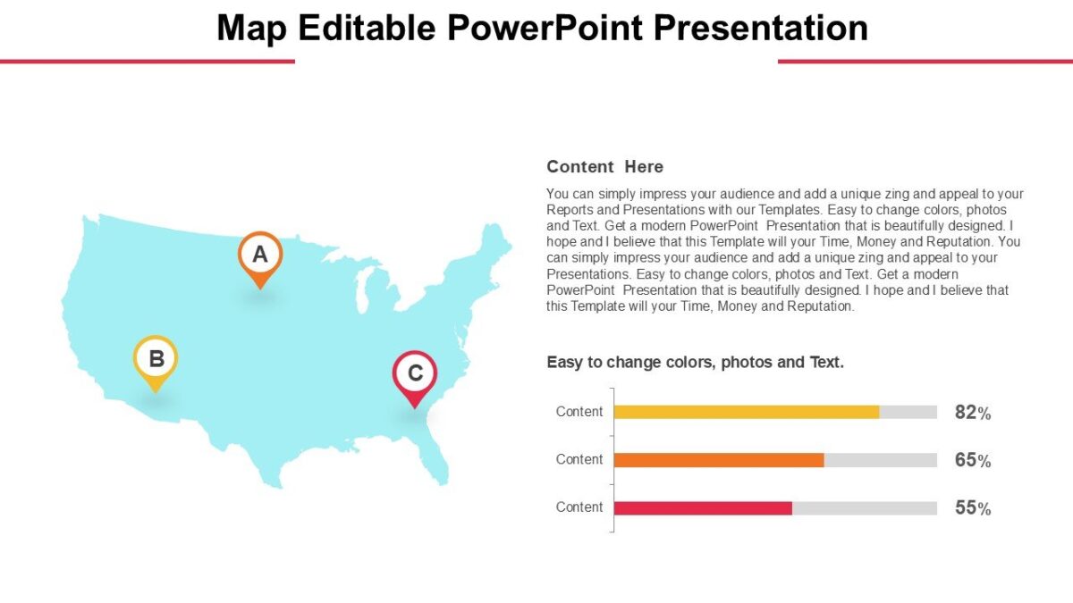 Map Editable PowerPoint Presentation : 100% Editable PPTx