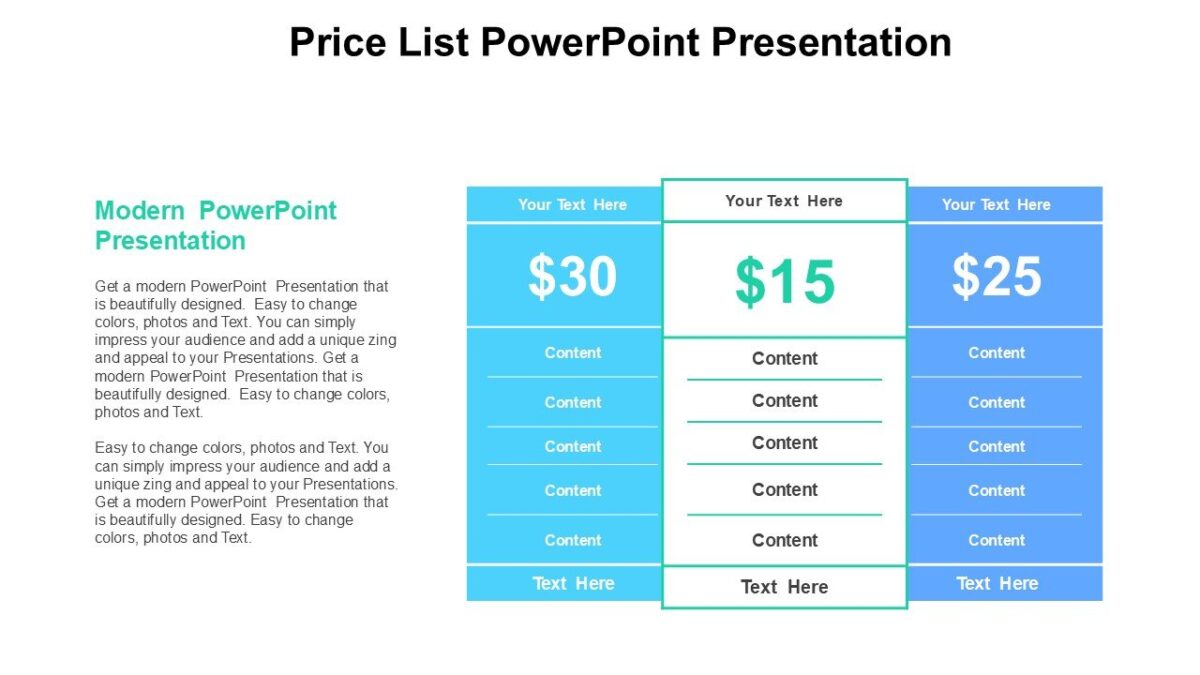 Price List PowerPoint Presentation : 100% Editable PPTx