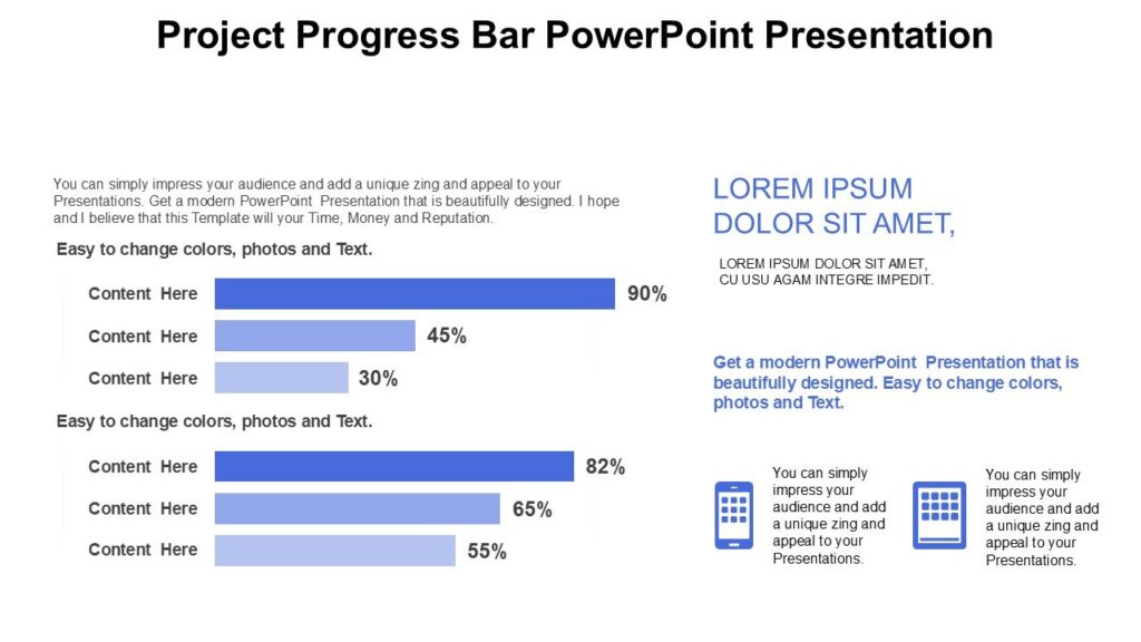 Project Progress Bar PowerPoint Presentation : 100% Editable PPTx