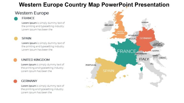Western Europe Country Map PowerPoint Presentation : 100% Editable PPTx